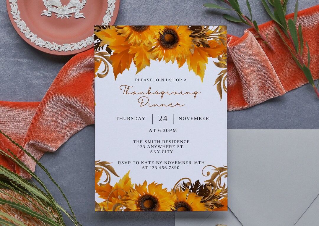 Floral Thanksgiving Invitation Printable Invite Digital - Etsy