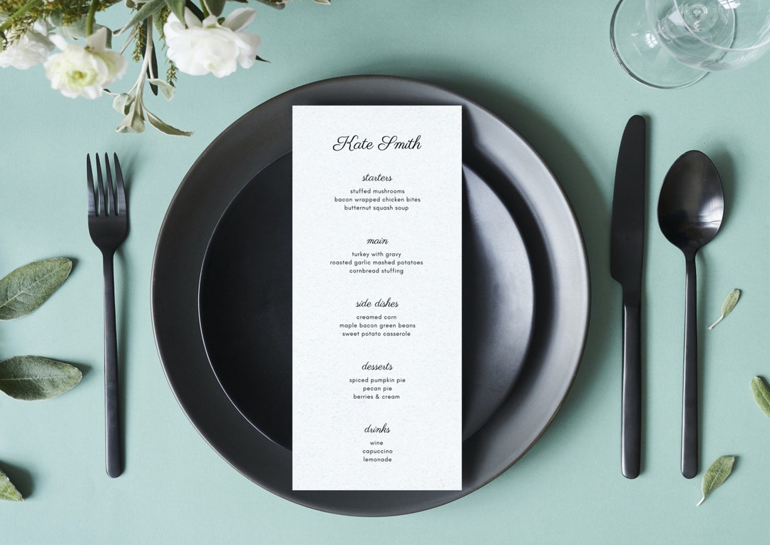 Minimalist Menu Printable Menu Card Personalized Menu - Etsy