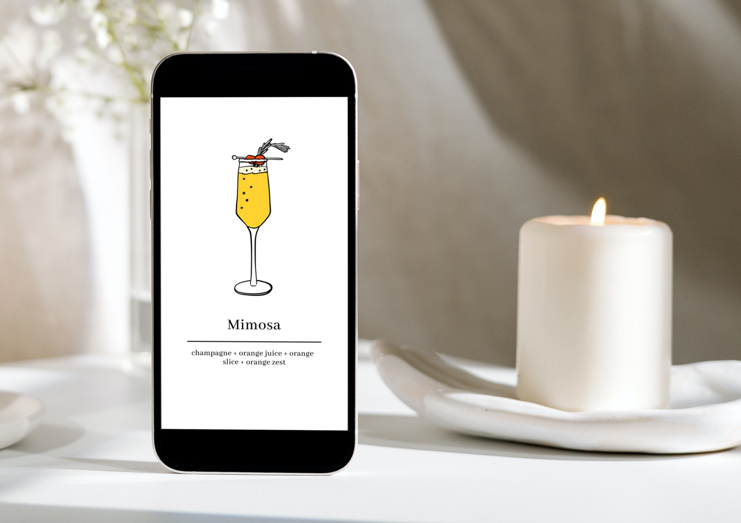 Mimosa Printable Invitation Card Minimalist Invite Digital - Etsy