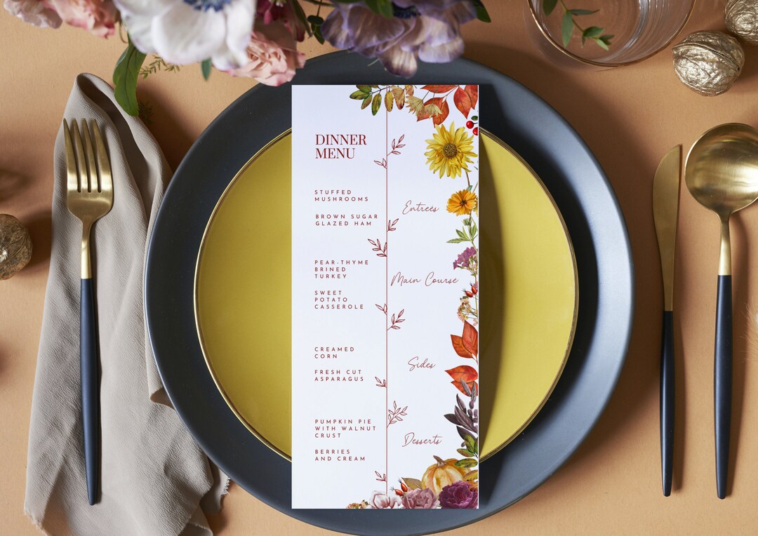 Thanksgiving Menu Fall Leaves Printable Menu Editable Menu - Etsy