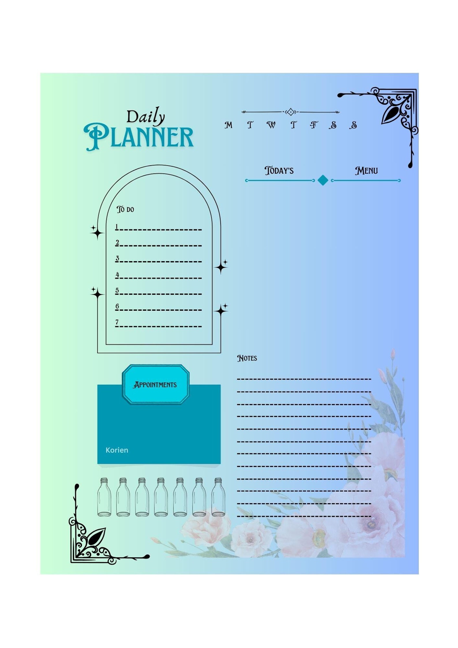 Elegant Daily Planner PDF Printable One-page Organizer for Tasks ...