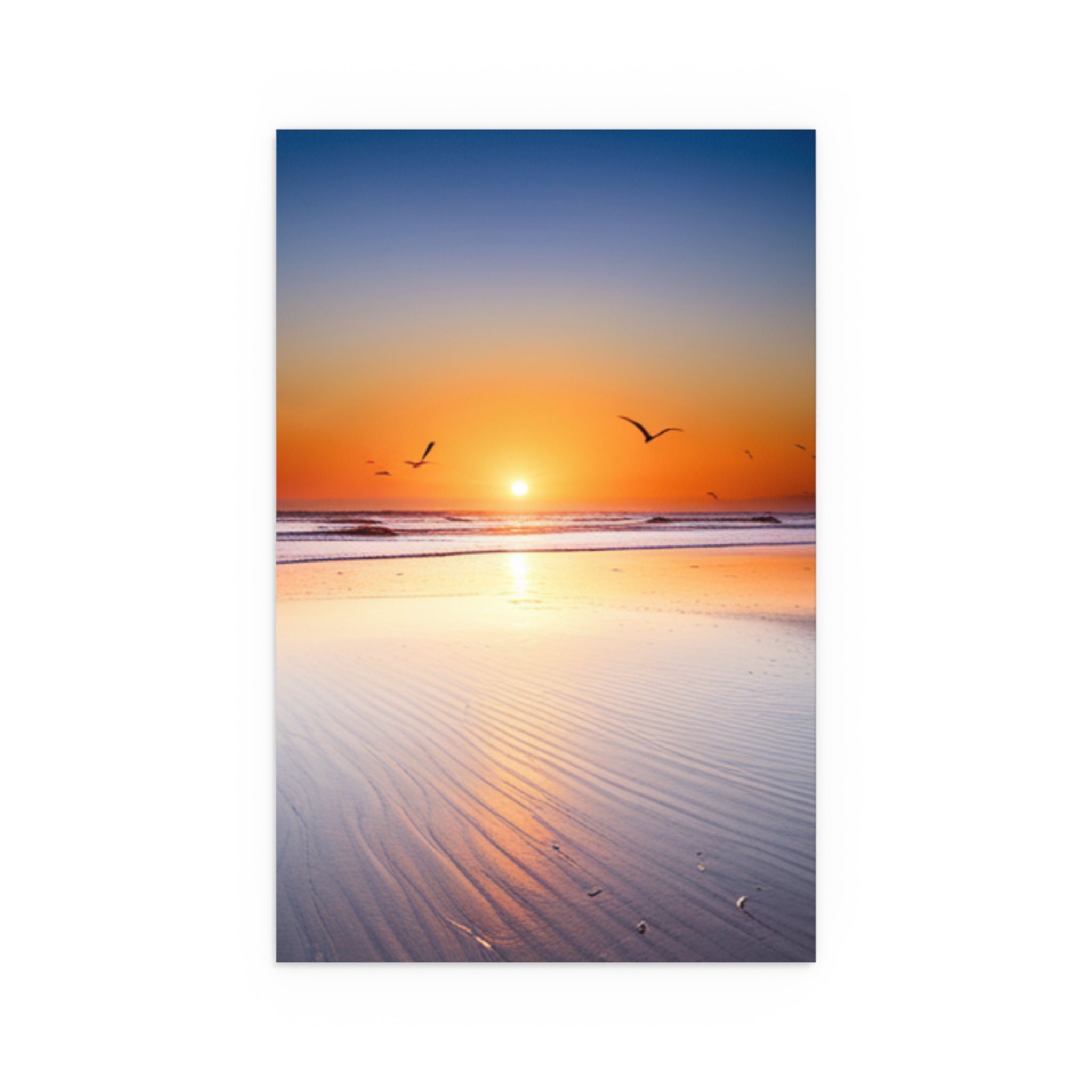 Calm and Serene Beach Scene, at Sunset With Seagulls Flying Poster ...