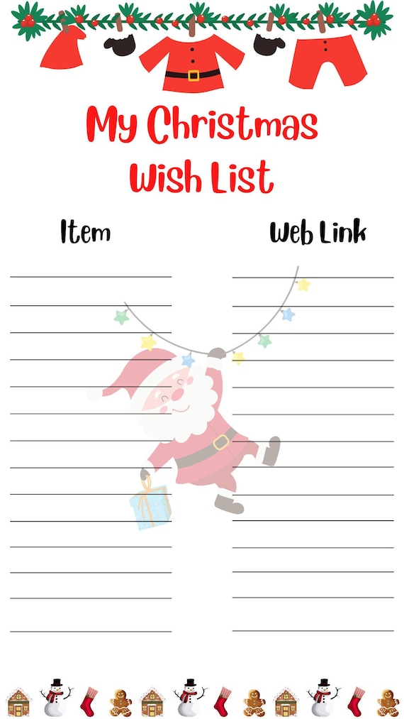 Christmas Wish List Digital Download Printable Santa Father - Etsy