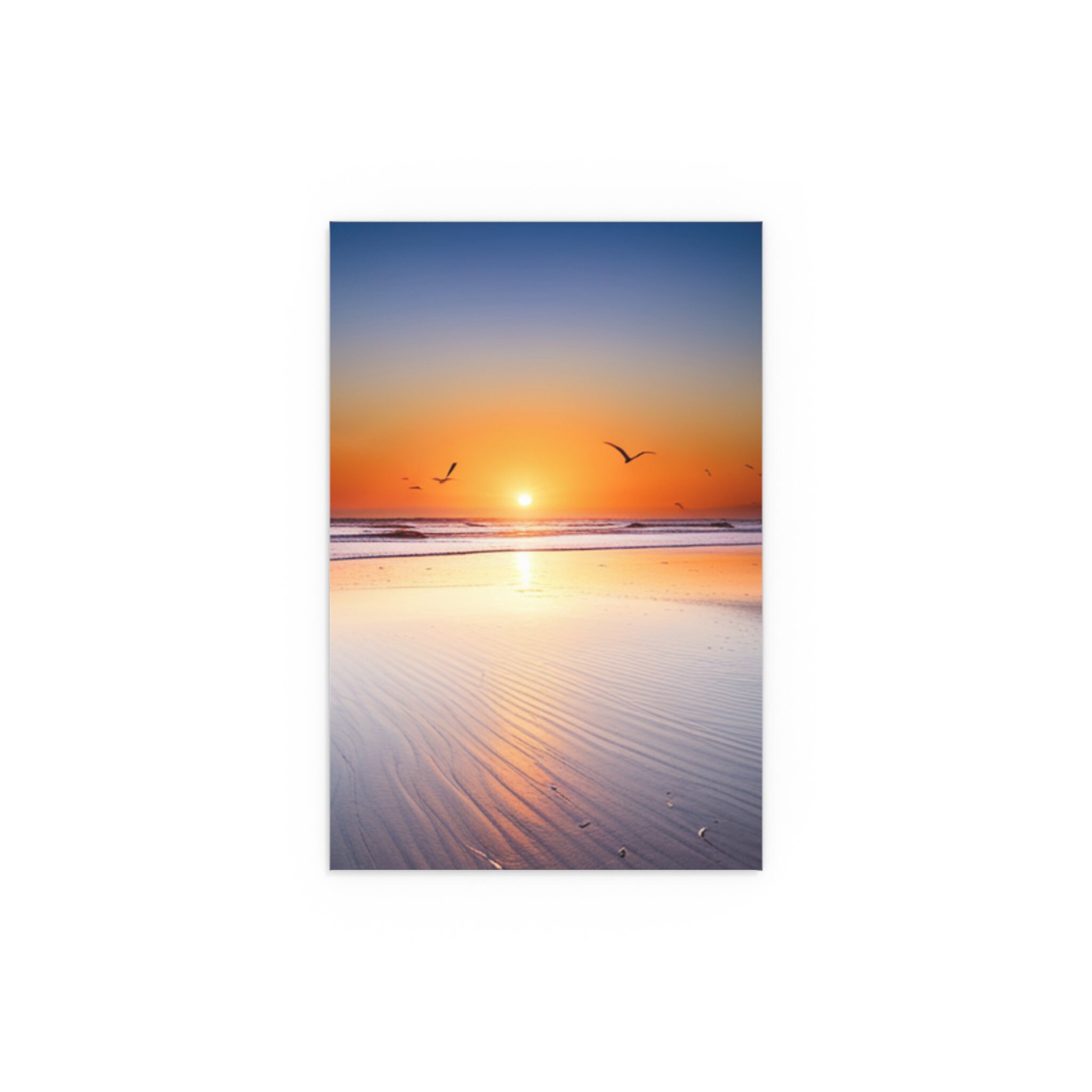 Calm and Serene Beach Scene, at Sunset With Seagulls Flying Poster ...