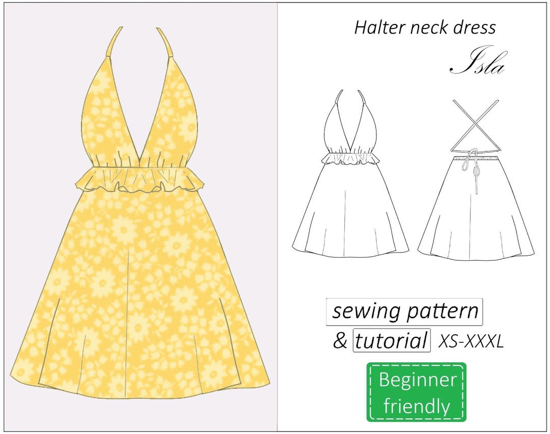 Halter Dress Pattern Isla, Halter Neck Dress Sewing Pattern PDF, Ruffle ...
