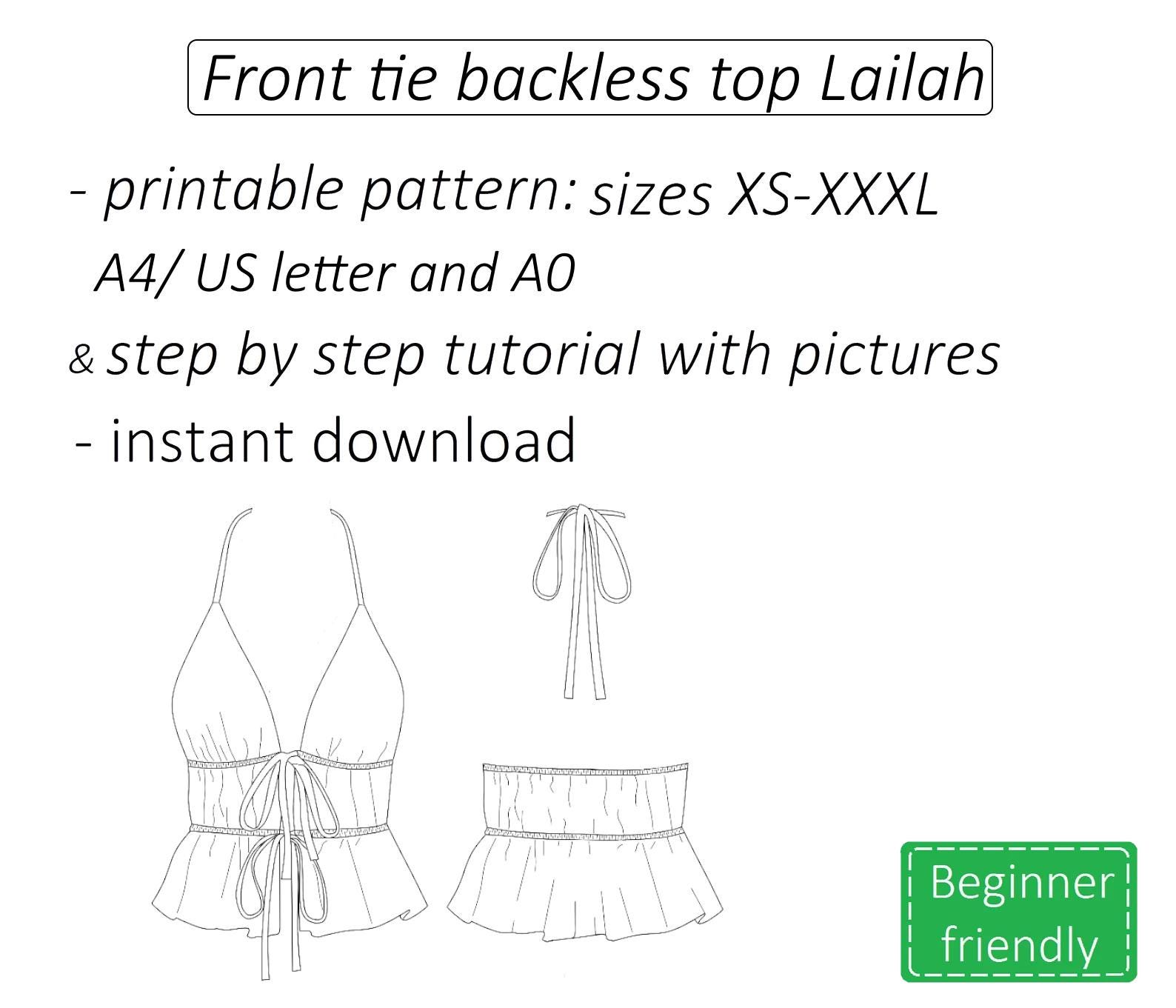 Top Pattern Lailah, Fron Tie Backless Halter Neck Top Sewing Pattern ...