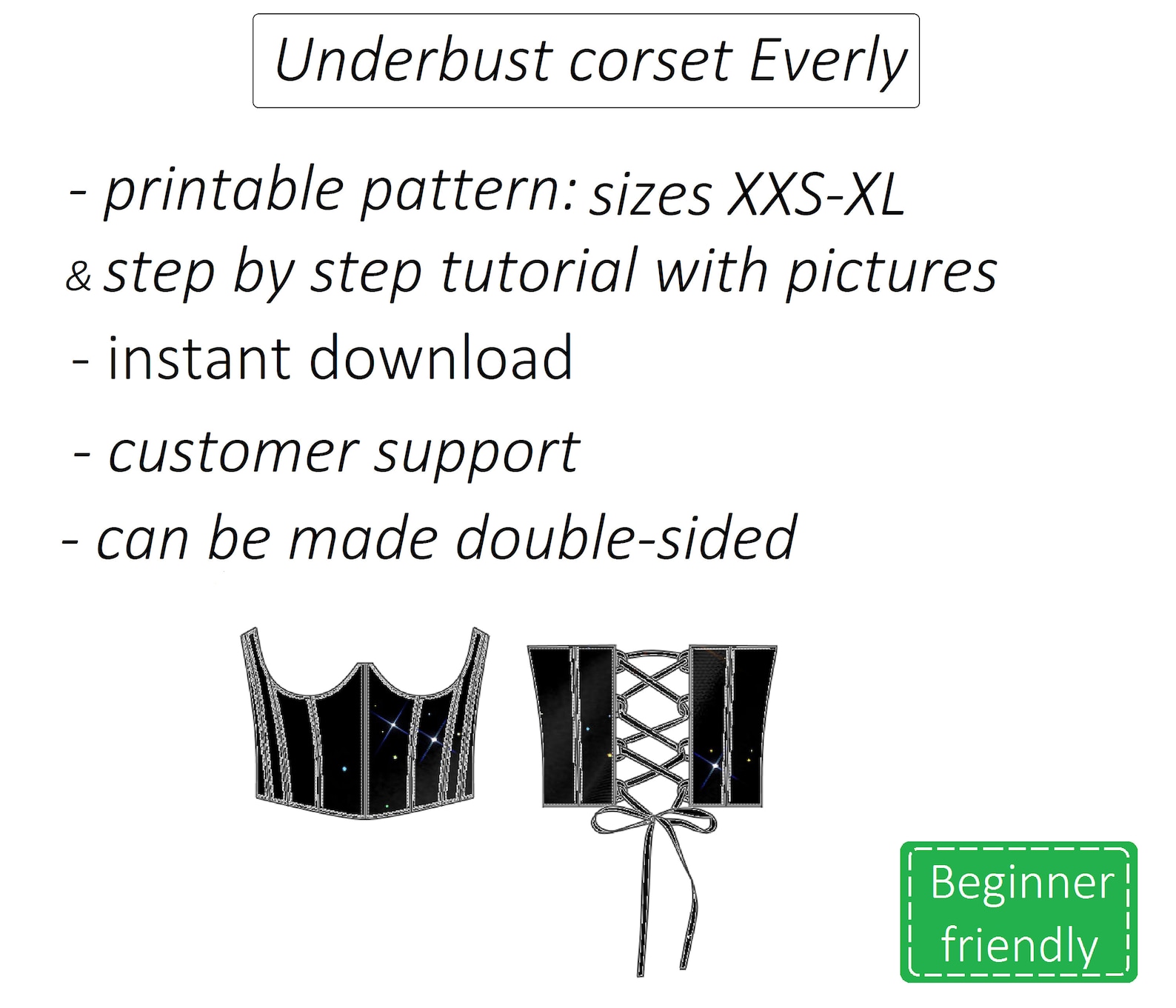 Corset Pattern, Double Sided Corset Sewing Pattern PDF Underbust Corset ...