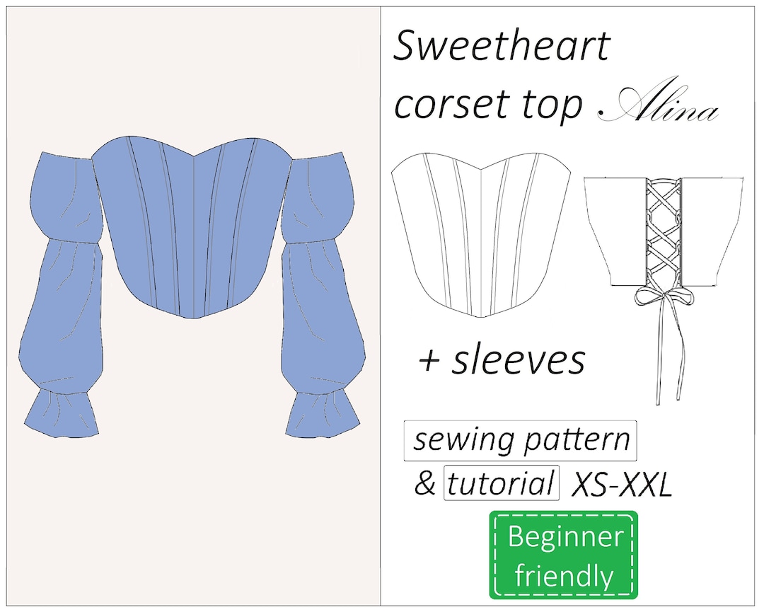 Corset Top Pattern Alina, Sweetheart Corset Pattern PDF With Sleeves ...