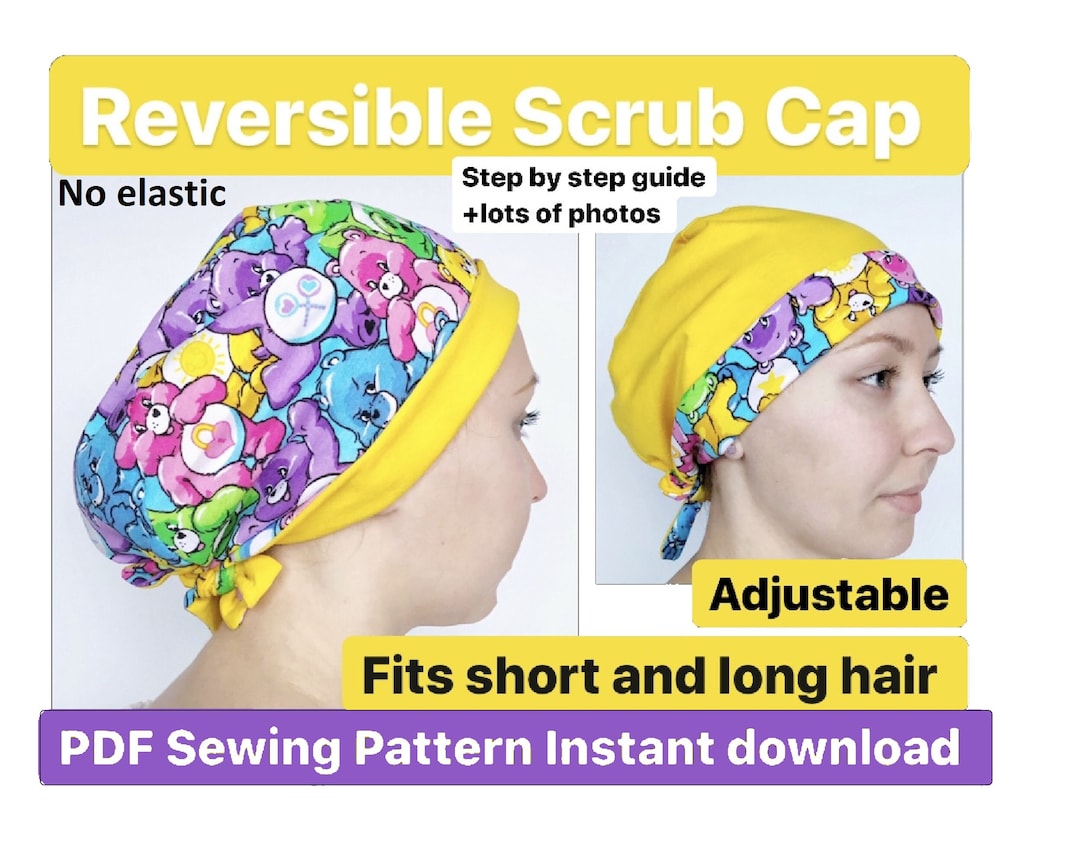 Scrub Cap Pattern, Reversible Scrub Hat Sewing Pattern Scrub Cap PDF ...