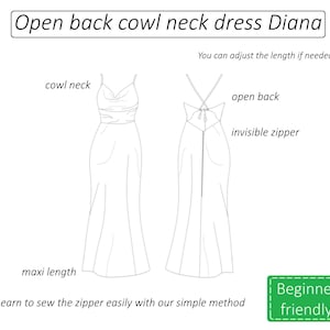 Open Back Dress Pattern Diana, Cowl Neck Prom Dress Sewing Pattern PDF ...