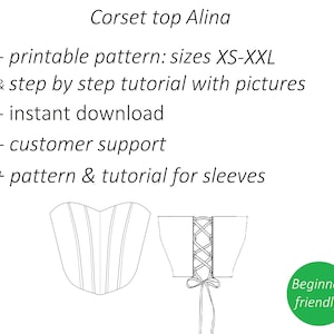 Corset Top Pattern Alina, Sweetheart Corset Pattern PDF With Sleeves ...