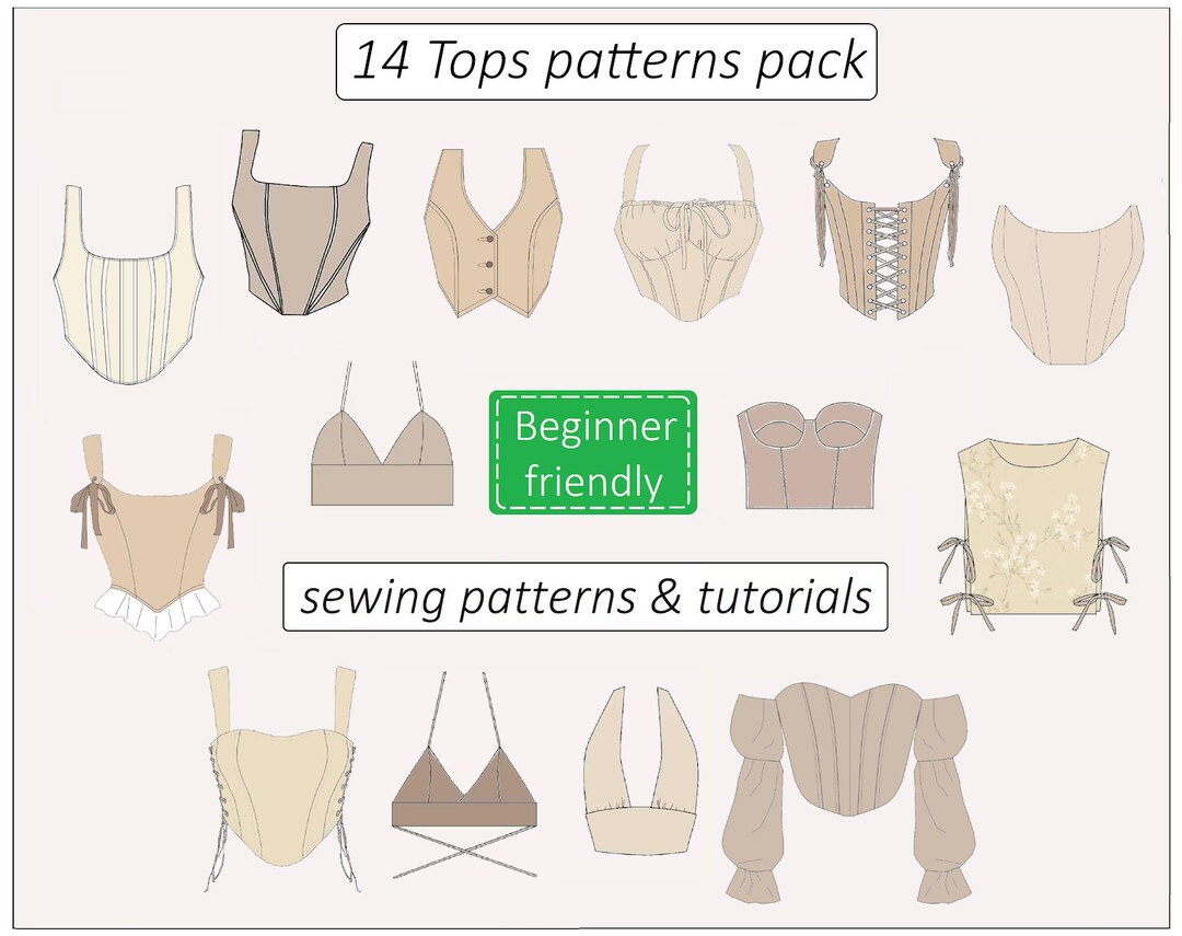 Set of 14 Top Patterns, Corset Top Pattern, Bustier Pattern, Front Lace ...