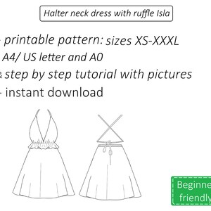 Halter Dress Pattern Isla, Halter Neck Dress Sewing Pattern PDF, Ruffle ...