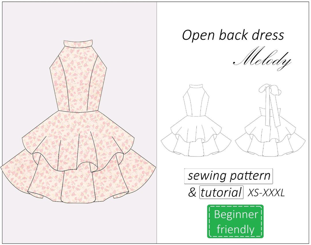 Halter Dress Pattern Melody, Prom Open Back Dress Sewing Pattern PDF ...