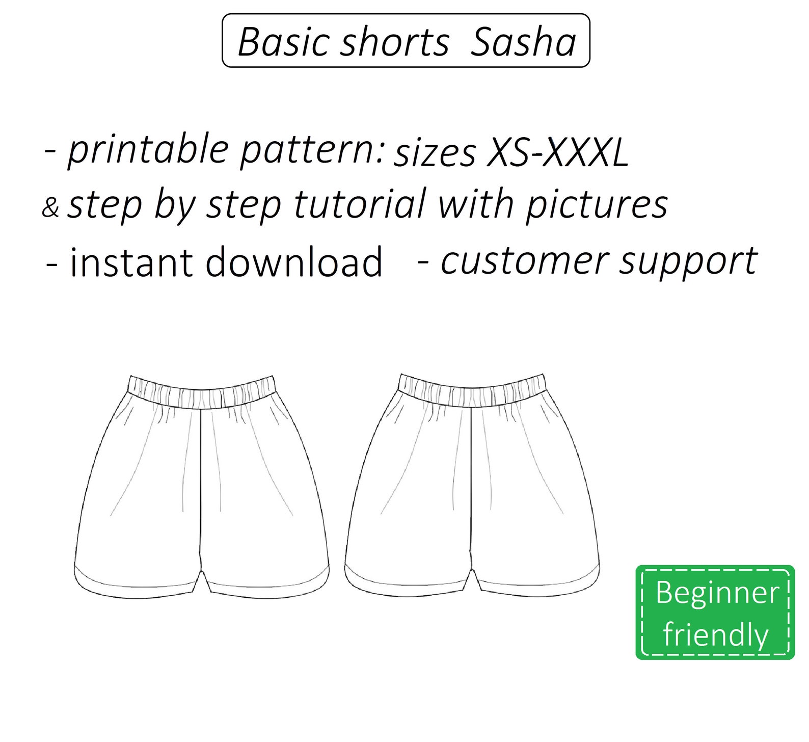 Shorts Pattern Sasha, Summer Shorts Sewing Pattern PDF, Easy Elastic ...