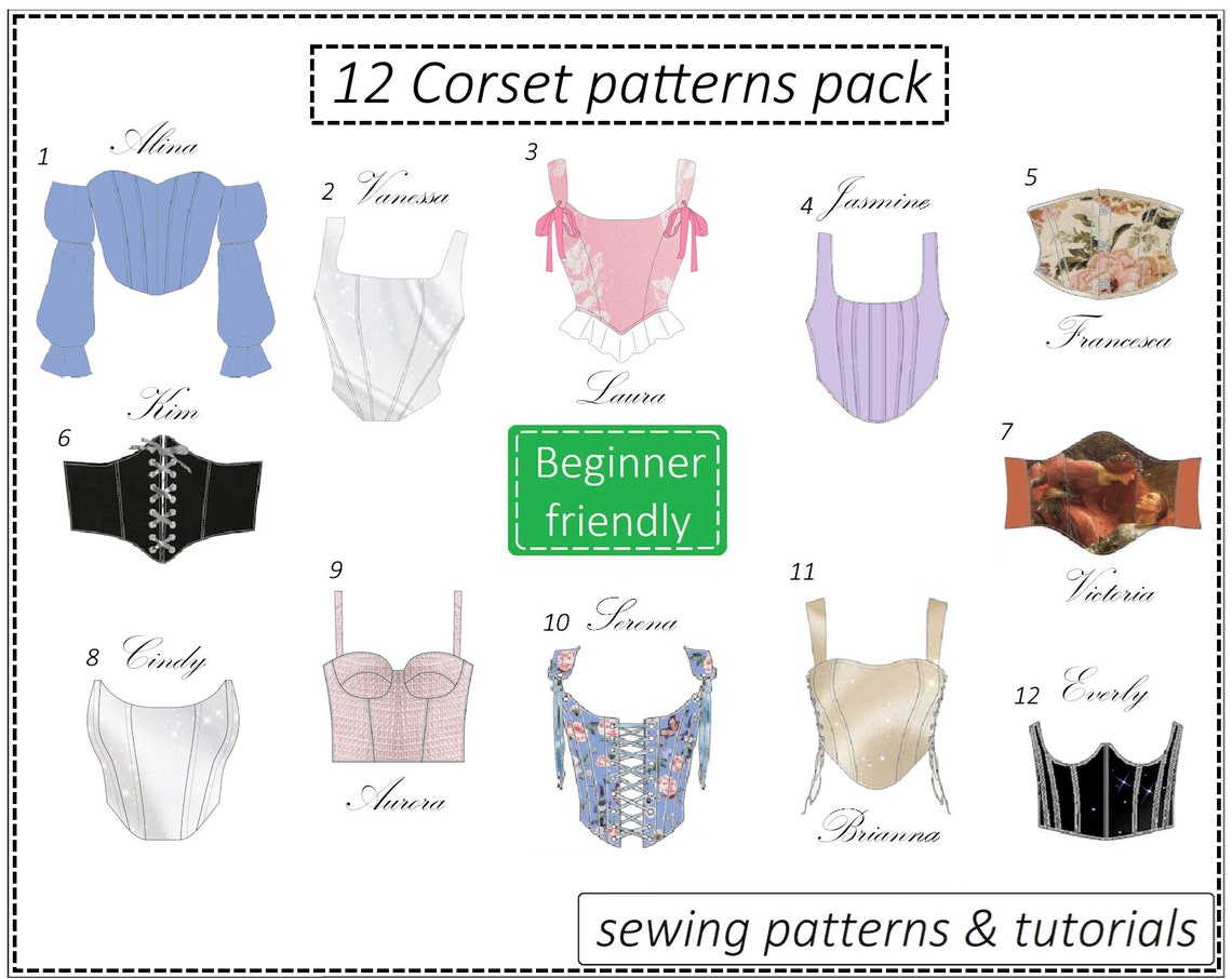 Set of 12 Corset Patterns, Corset Top Pattern, Corset Belt Pattern PDF ...