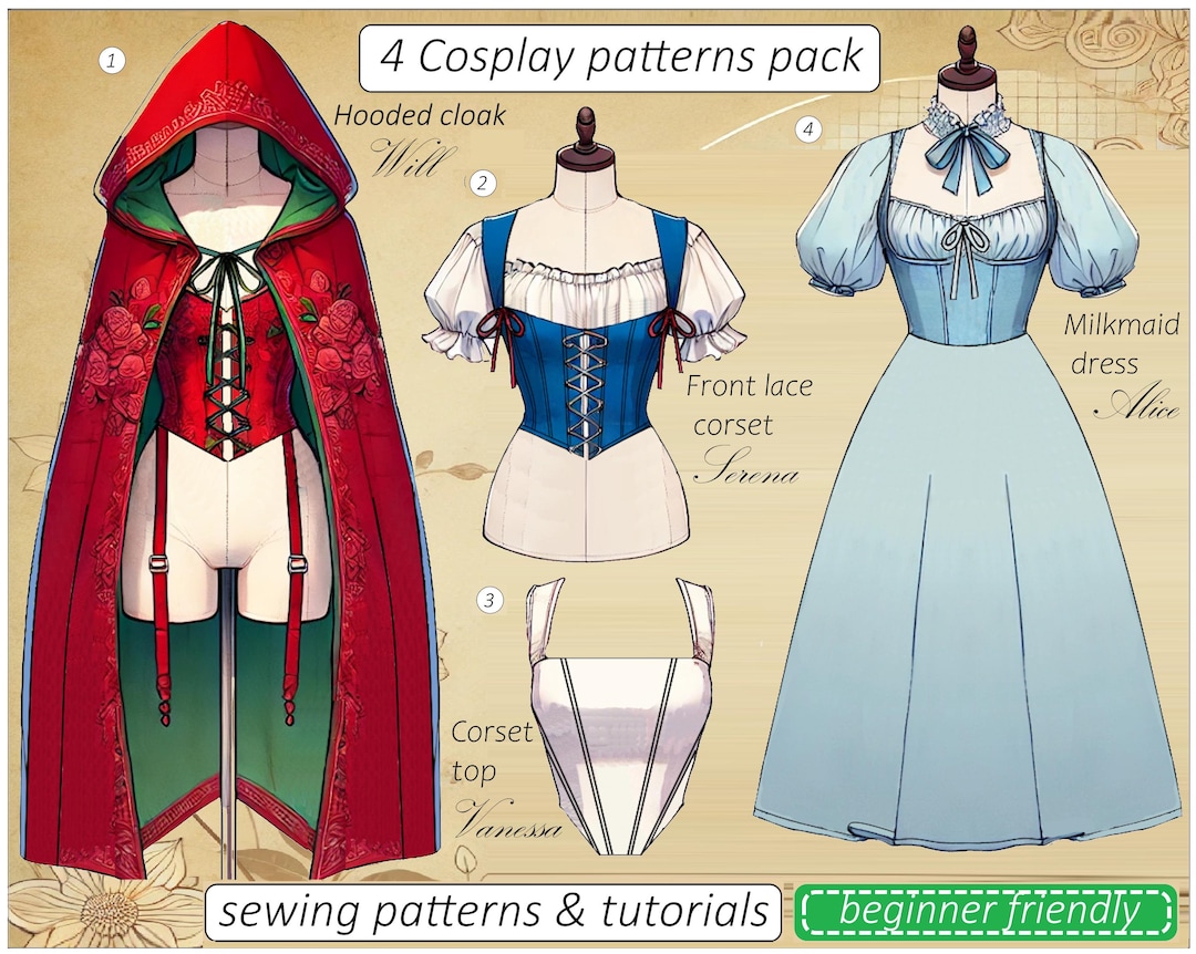 Cosplay Sewing Pattern PDF: Cloak Sewing Pattern, Corset Top Pattern ...