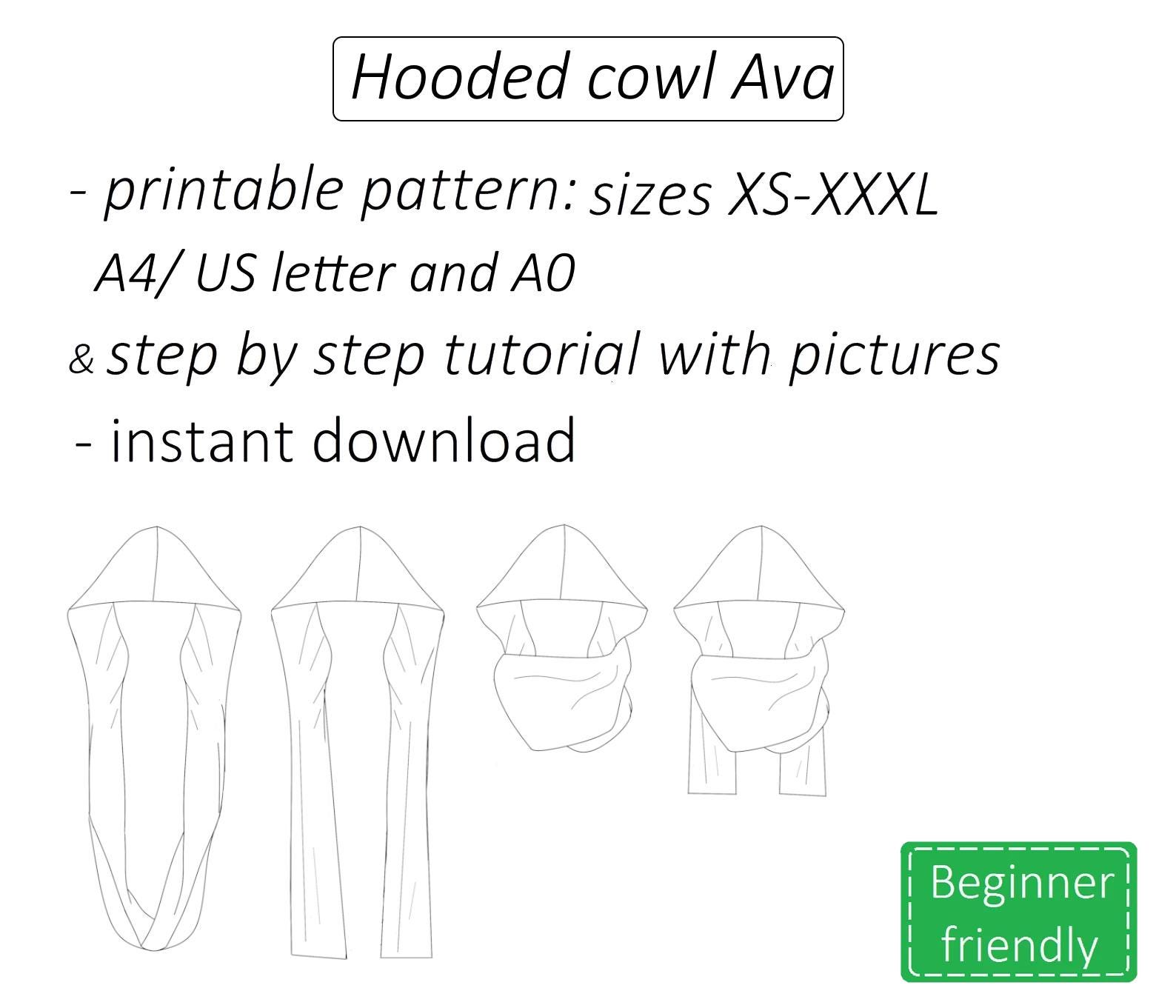 Hood Sewing Pattern Ava, Cozy Scarf Hooded Cowl, Cloak Pattern PDF ...