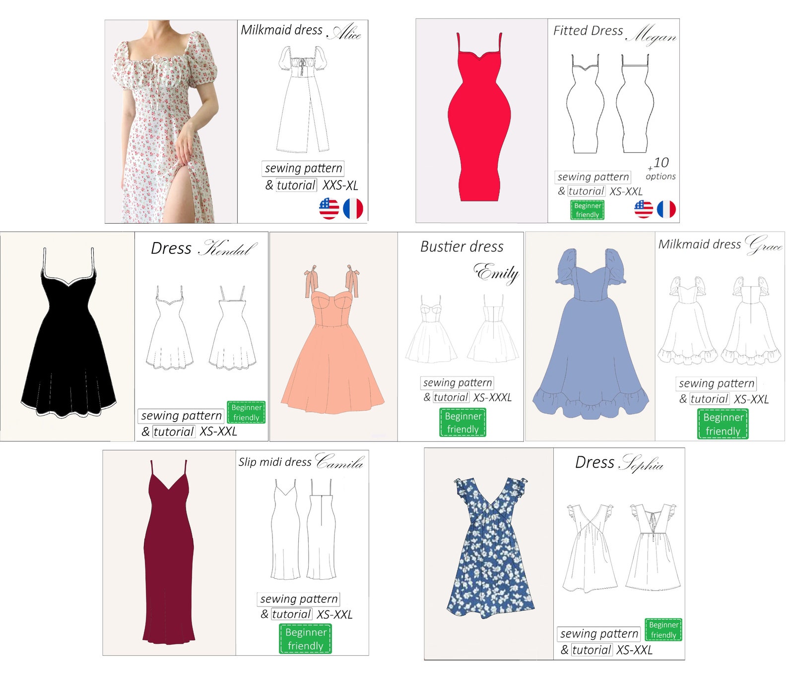 7 Dress Patterns, Milkmaid Dress Sewing Pattern PDF, Bustier Dress ...