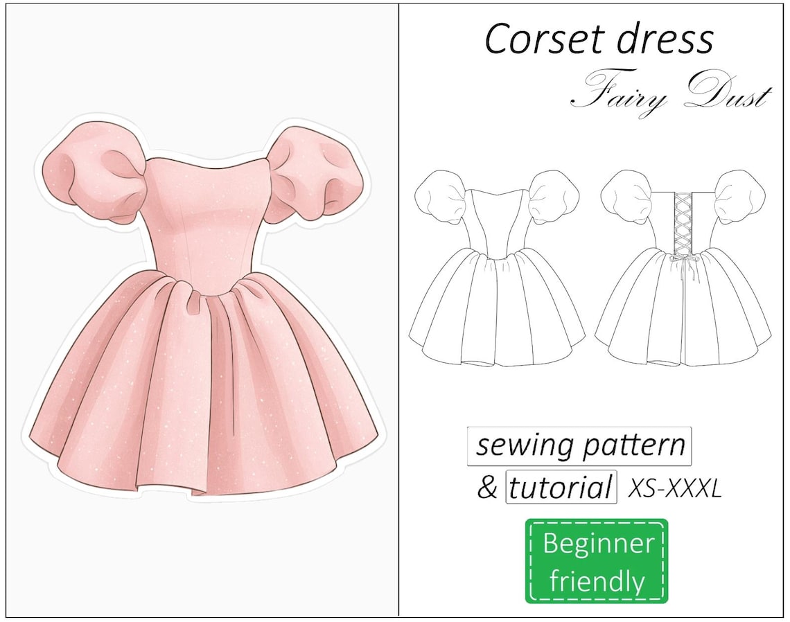 Corset Dress Pattern Fairy Dust, Puff Sleeve Heart Neckline Dress ...