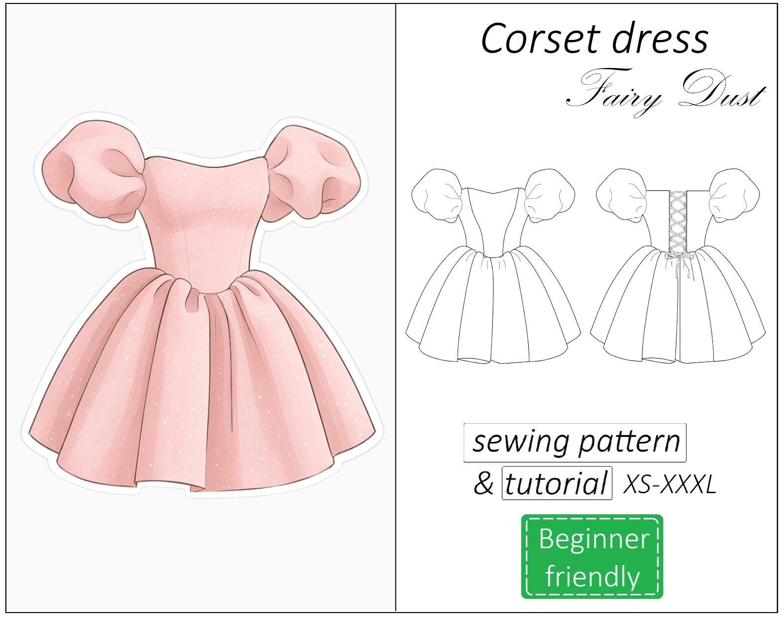 Corset Dress Pattern Fairy Dust, Puff Sleeve Heart Neckline Dress ...