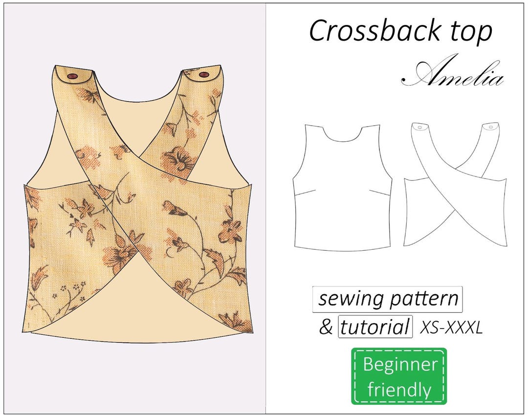 Crossback Top Pattern Amelia, Crop Top Pattern PDF, Easy Boho Summer ...
