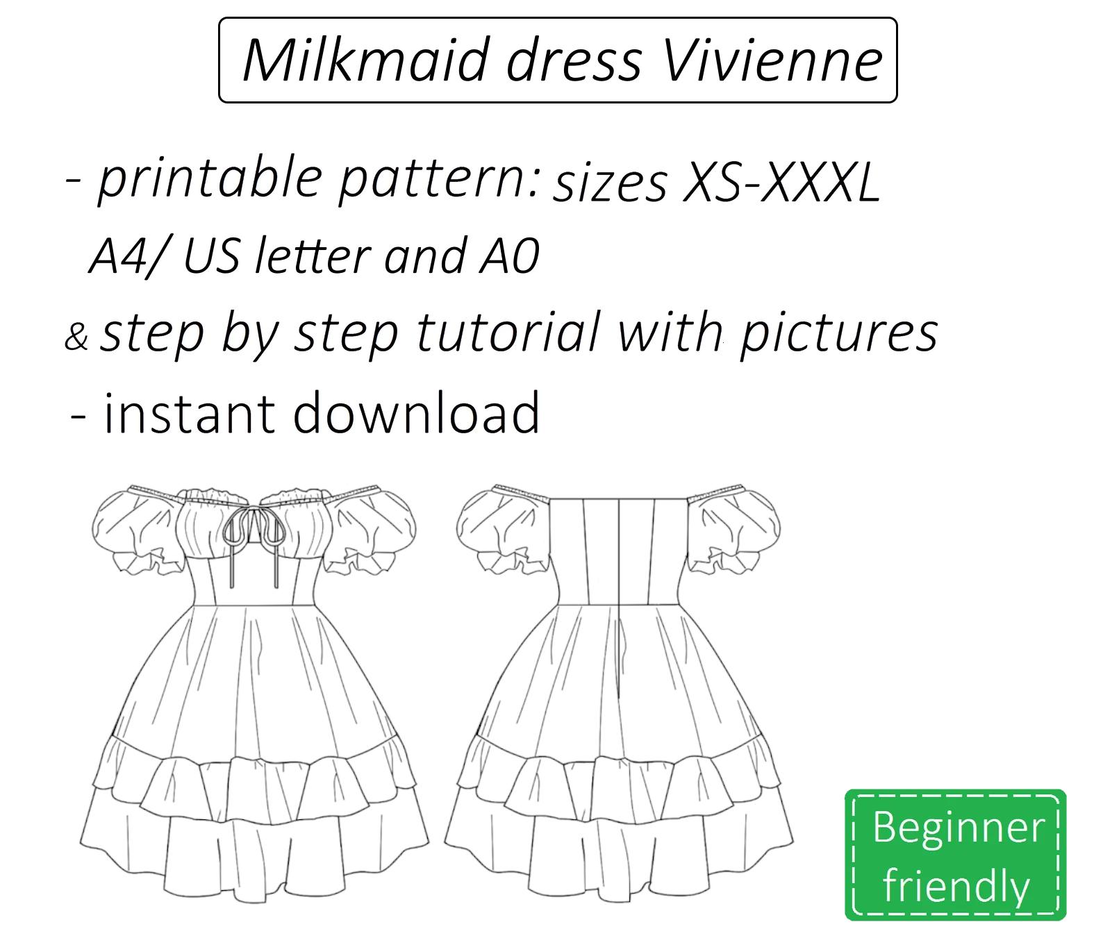 Milkmaid Dress Pattern Vivienne, off Shoulder Ruffle Dress Sewing ...