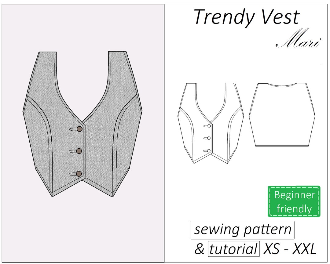 Vest Sewing Pattern Mari, Cropped Waistcoat Pattern PDF Short, Button ...