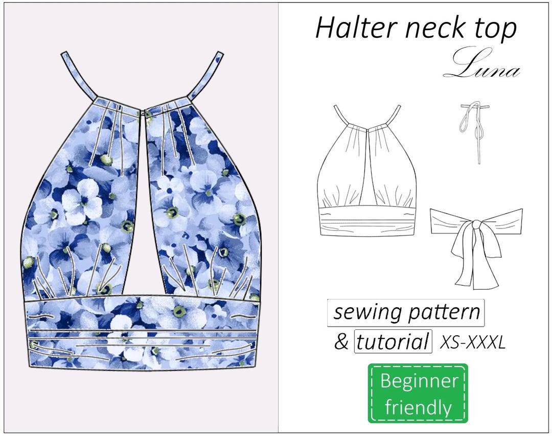 Top Pattern Luna, Backless Halter Neck Top Sewing Pattern PDF, Y2k Open ...