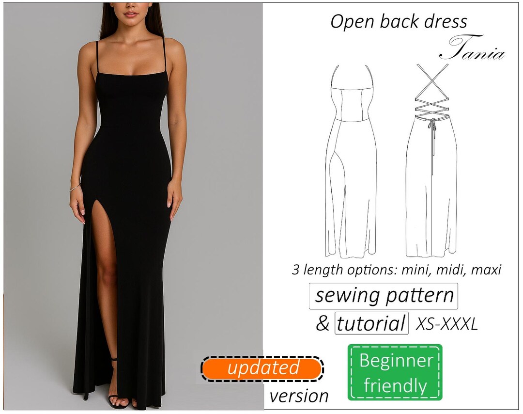 Dress Pattern Tania, Open Back Halter Neck Dress Sewing Pattern ...