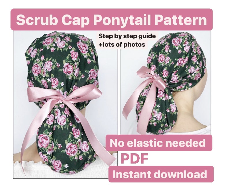 Scrub Cap Pattern Ponytail Without Elastic Scrub Hat Sewing - Etsy
