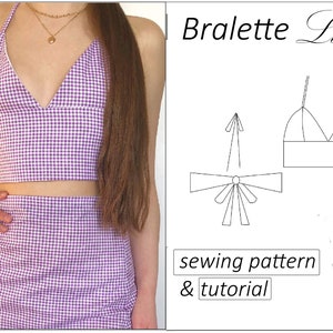 Crop Top Pattern, Bralette Top Sewing Pattern PDF Halter Neck Tie Neck ...