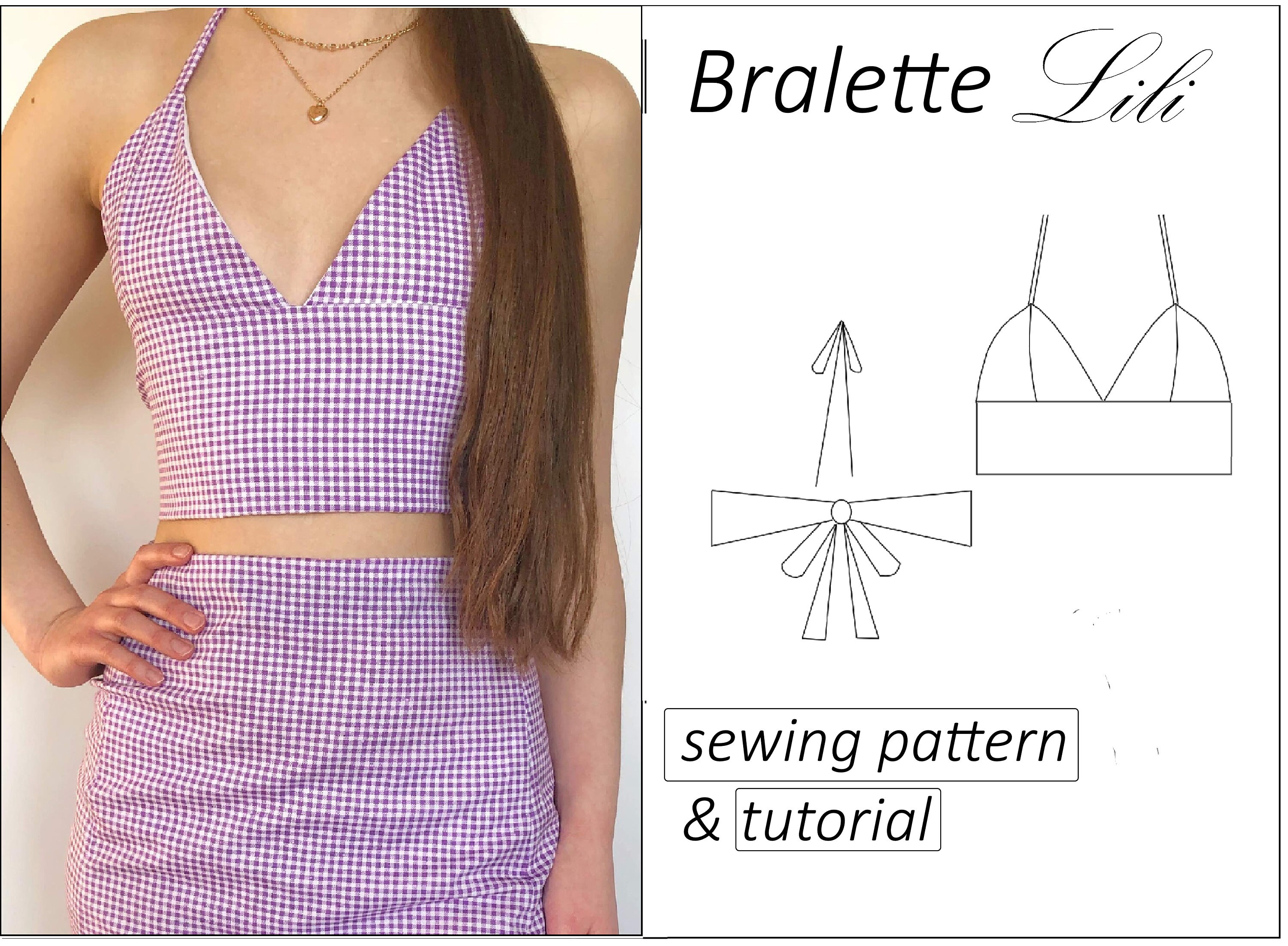 Crop Top Pattern, Bralette Top Sewing Pattern PDF Halter Neck Tie Neck ...