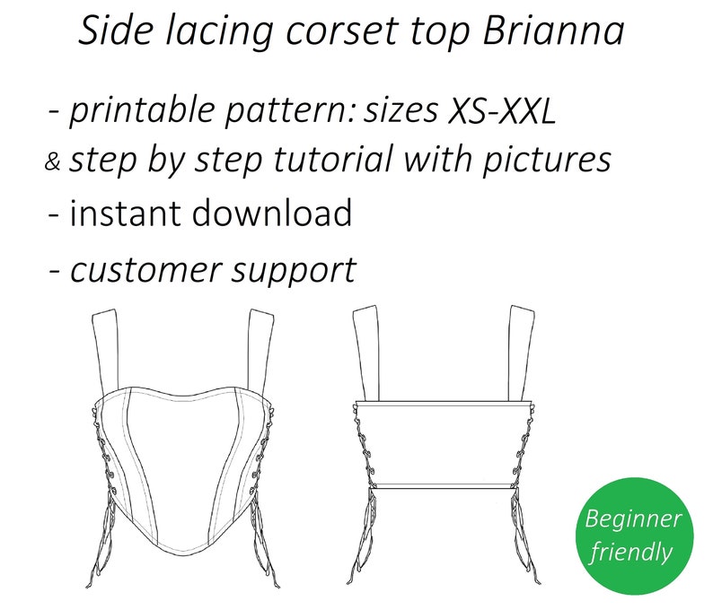 Corset Top Patter Brianna, Side Lacing Corset Pattern PDF, Crop Top ...
