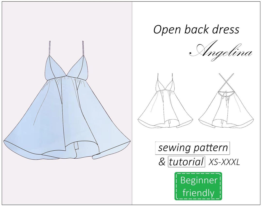 Open Back Dress Pattern Angelina, Sundress Backless Dress Sewing ...