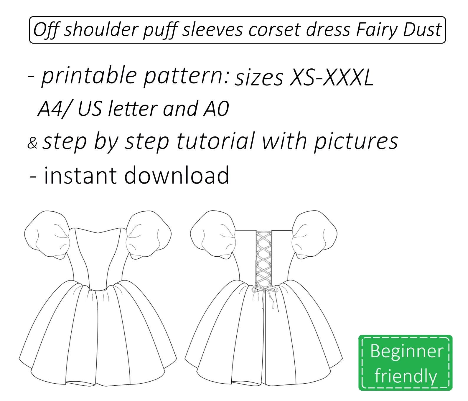 Corset Dress Pattern Fairy Dust, Puff Sleeve Heart Neckline Dress ...
