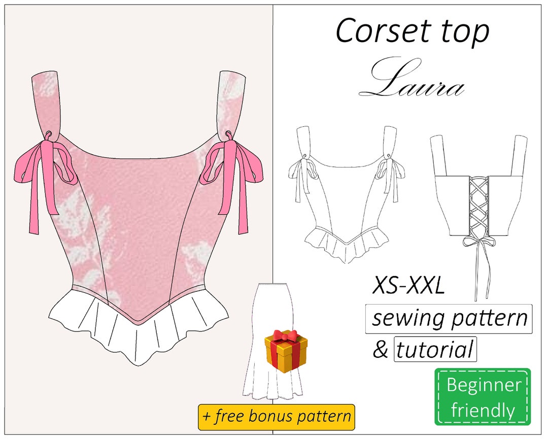 Corset Top Pattern Laura, Trendy Corset Pattern PDF Front Lace, Crop ...
