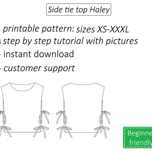 Side Tie Top Pattern Haley, Crop Top Pattern PDF, Easy Summer Top Sewing Pattern Women - Instant ...