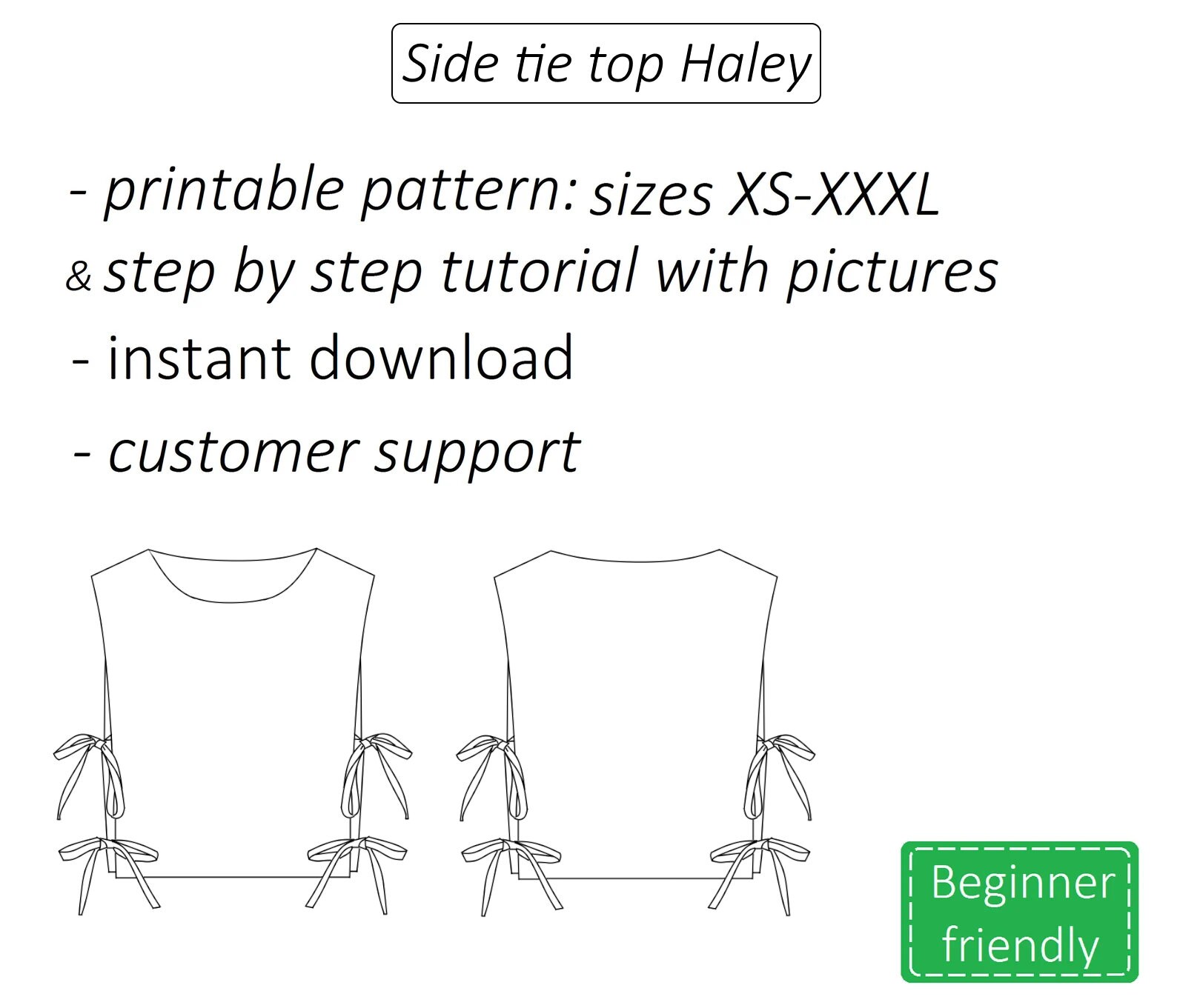Side Tie Top Pattern Haley, Crop Top Pattern PDF, Easy Summer Top ...