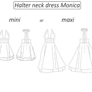 Halter Neck Dress Pattern Monica, Prom Open Back Dress Sewing Pattern ...