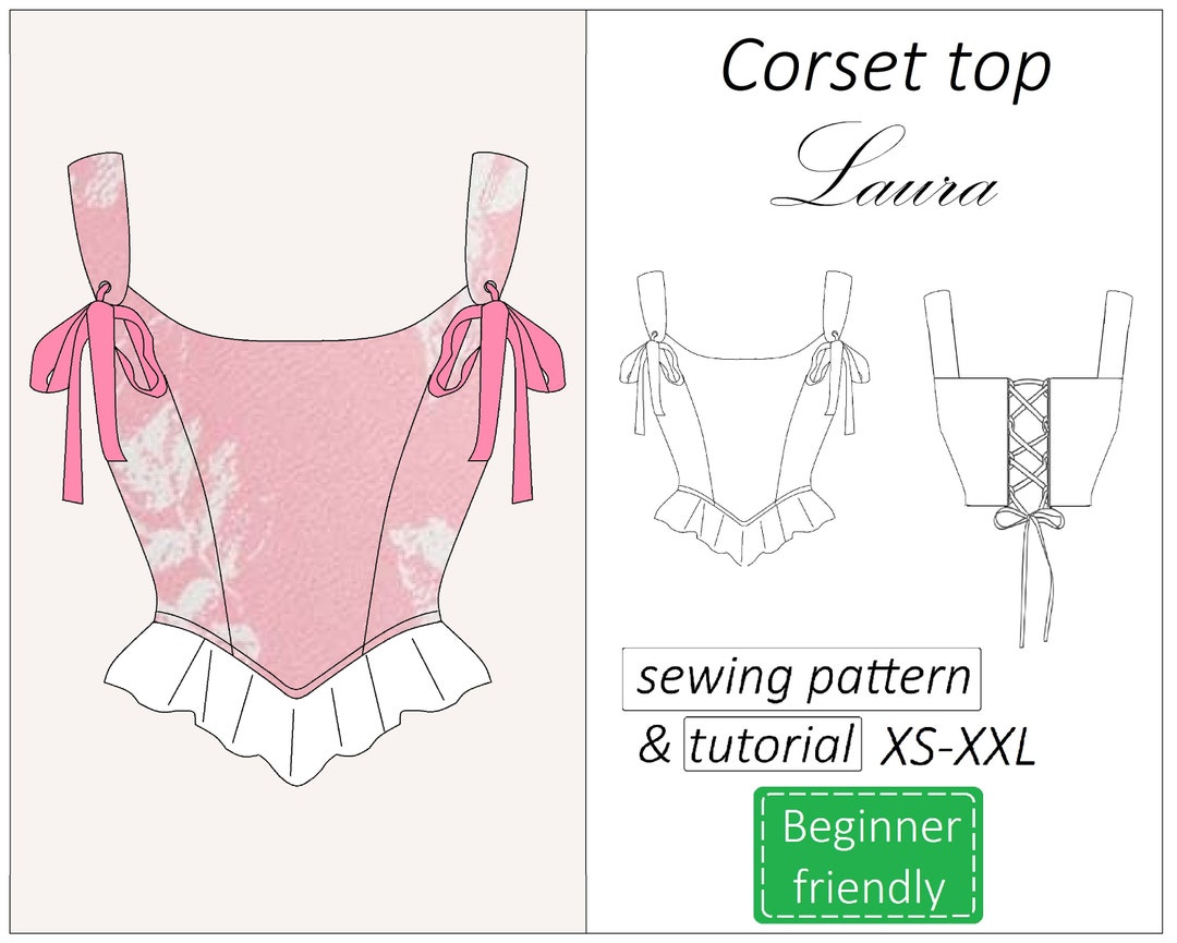 Corset Top Pattern Laura, Trendy Corset Pattern PDF Front Lace, Crop ...