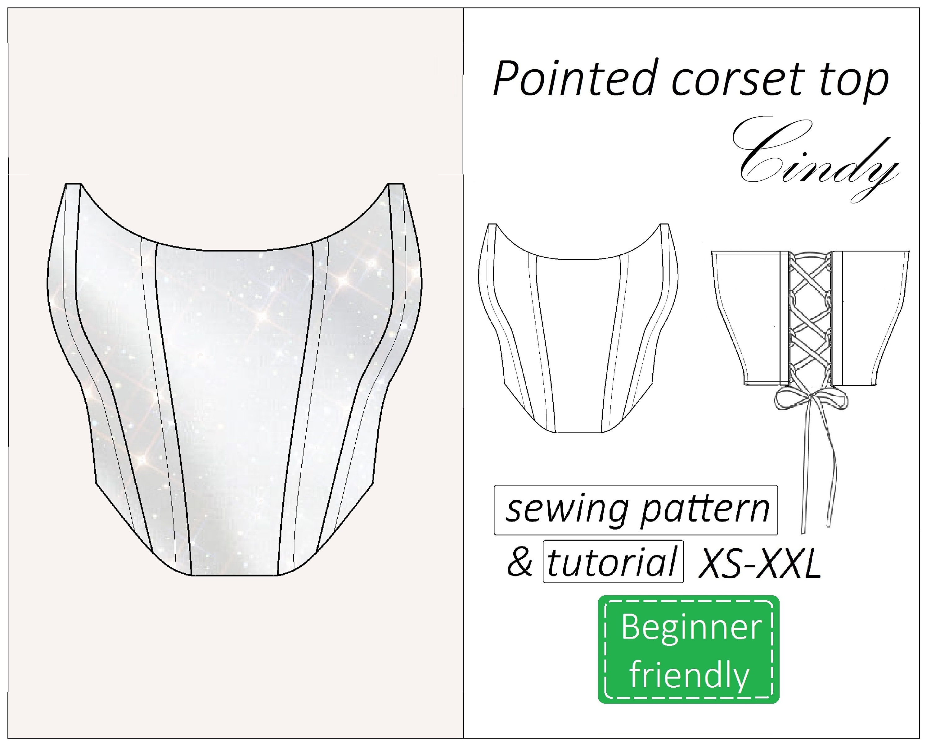 Corset Top Pattern Cindy, Corset Pattern PDF, Crop Top Bustier Sewing ...