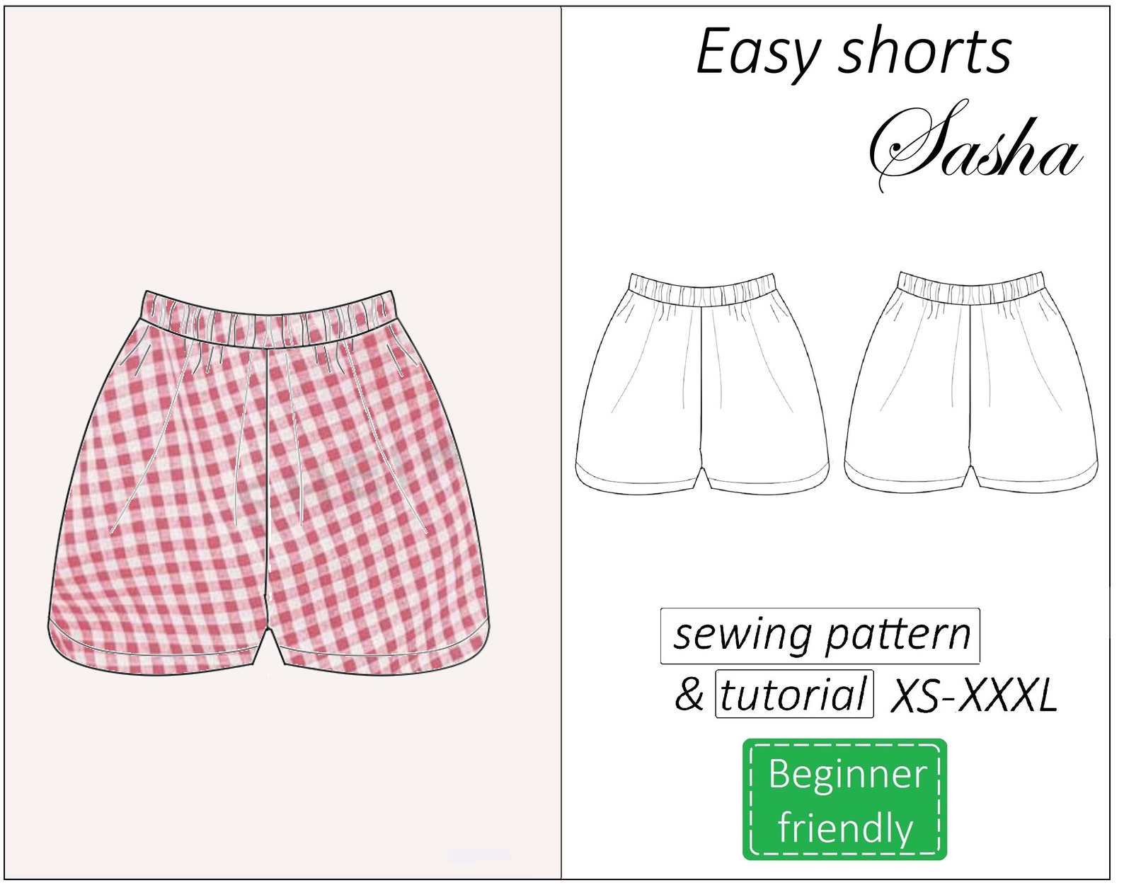 Shorts Pattern Sasha, Summer Shorts Sewing Pattern PDF, Easy Elastic ...