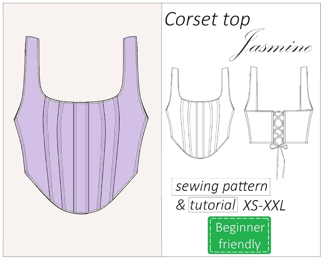 Corset Top Pattern Jasmine, Corset Pattern PDF, Crop Top Bustier Sewing Pattern - Instant ...