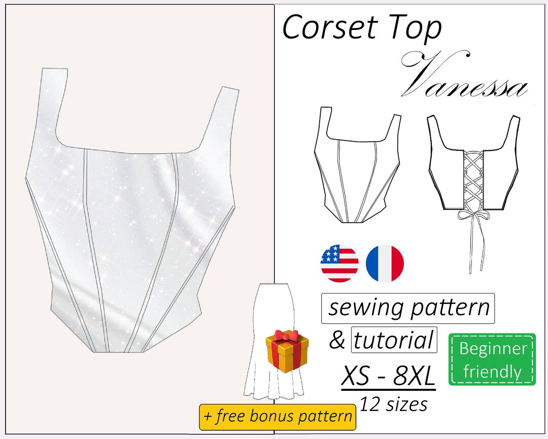 Corset Top Pattern Vanessa, Corset Pattern PDF, Crop Top Bustier Sewing ...