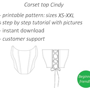 Corset Top Pattern Cindy, Corset Pattern PDF, Crop Top Bustier Sewing ...