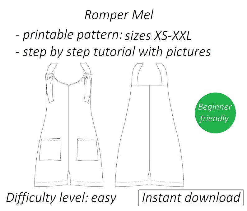 Romper Pattern Mel, Romper Sewing Pattern PDF, Easy Jumpsuit Shorts ...