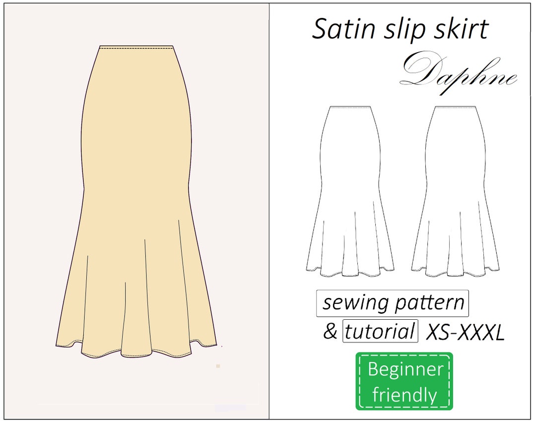 Satin Skirt Pattern Daphne, Slip Midi Skirt Sewing Pattern PDF, Silk ...
