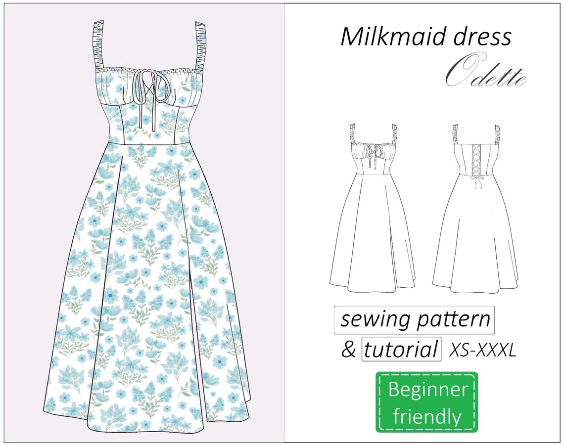Milkmaid Dress Pattern Odette, Corset Dress Sewing Pattern PDF Sundress ...