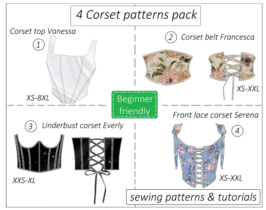 Set of 4 Corset Patterns, Corset Top Pattern, Corset Belt Pattern PDF ...